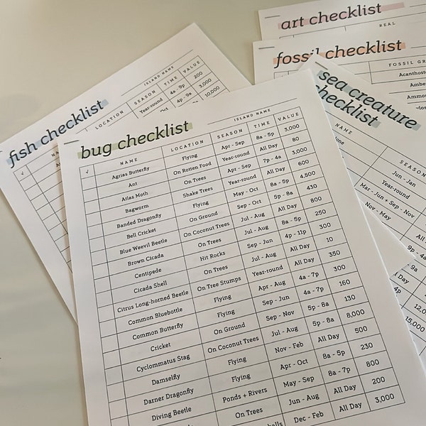 Minimalist ACNH Critterpedia Checklist + Catch Guide Bundle | Printable ...