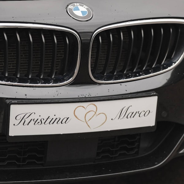 Hochzeit Kennzeichen versch. Größen, Herz in Gold, KFZ Schild, Heirat ...
