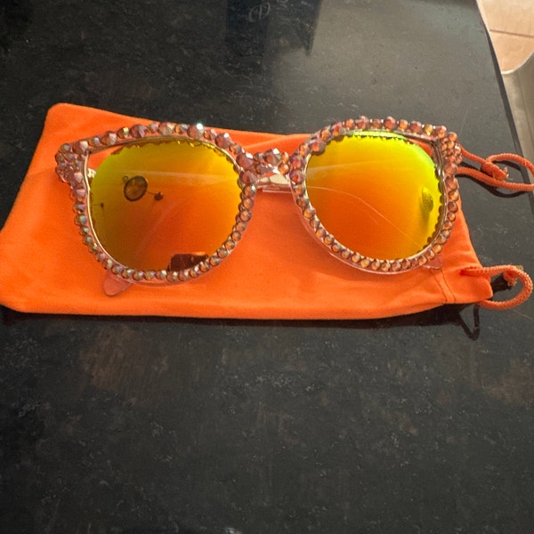 Gold Half Frame Square Sparkle Sunglasses / Handmade Rhinestone Shades ...