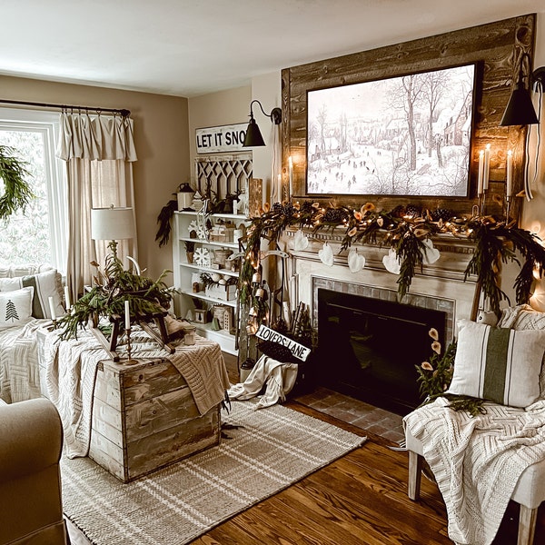 Samsung Frame TV Art, Vintage Festive Christmas Tree Illustration, Rustic, Winter, Snow, Minimal ...