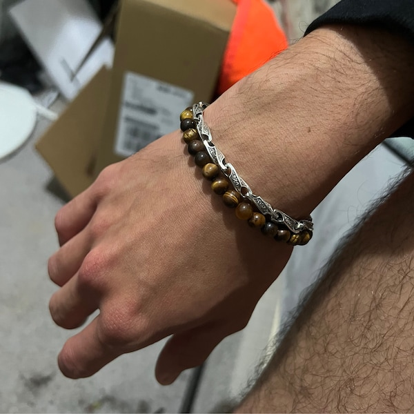 Silver Byzantine Man Chains, Handmade Unique Chain Bracelets, Men's 925 ...