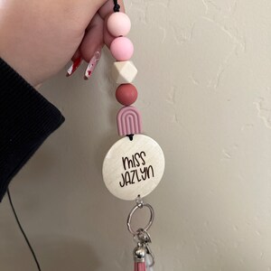 Boho Rainbow Daisy Beaded Teacher Lanyard, ID Badge Holder, Lanyard for ...