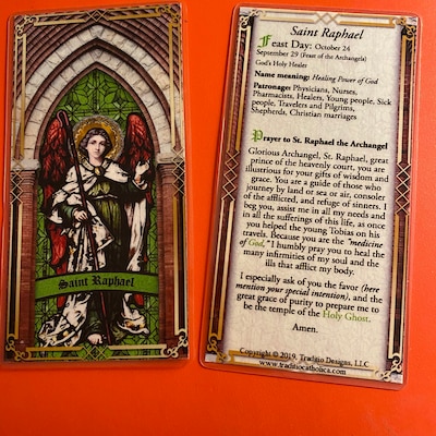 St. Saint Raphael Archangel Laminated Holy Prayer Cards. Stained Glass ...