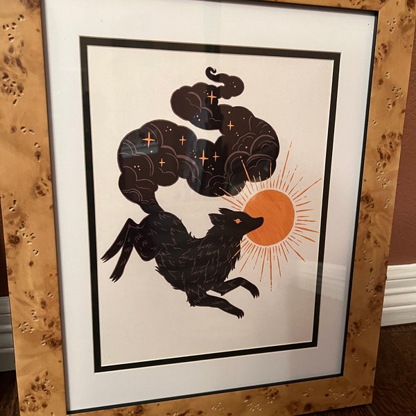 Black Wolf Eclipse, Illustrated Artwork, Wall Art, Wolf Artwork ...