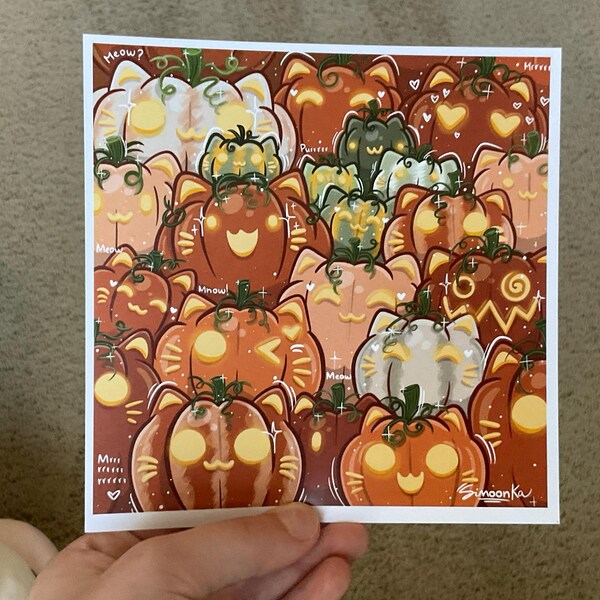 Bunch of Pumpkin Cats Art Print | Cute Art Prints | Cat Illustration ...