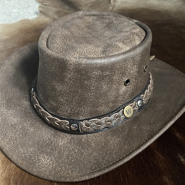 Wombat Foldable Black Leather Hat the Wilds AIR Full Grain Leather Mesh ...