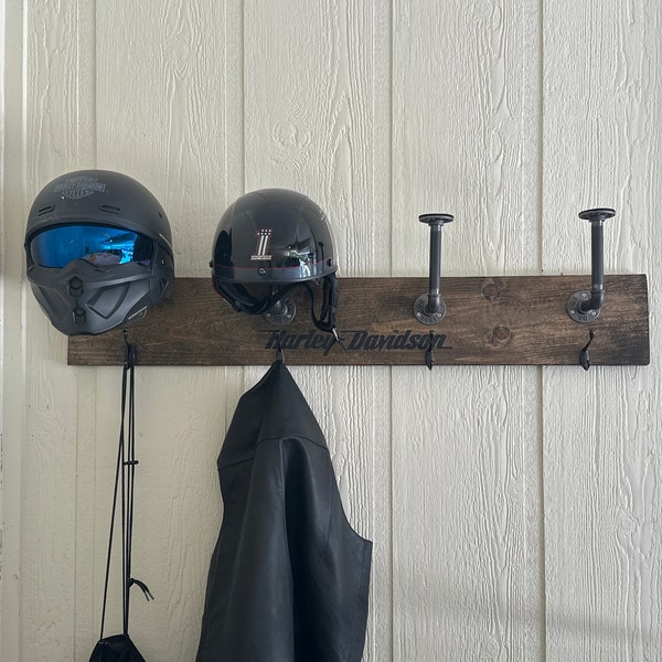 MOTORCYCLE Helmet Rack- Wall Decor- Storage- Coat and Jacket Rack - 1 ...