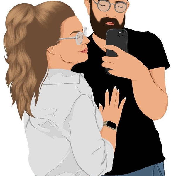 Couple Portrait, Gift for Couple, Faceless Portrait, Engagement Drawing ...