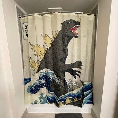 Godzilla Shower Curtain, Japanese Shower Curtain, Traditional Japanese ...