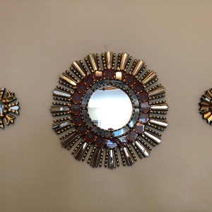 Small Sunburst Mirror Set 6 gold Sun, Handmade Round Mirror Wall 6d ...