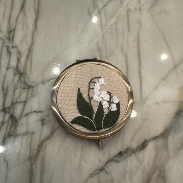 Hand Embroidered Pocket Mirror, Floral Embroidered Compact Mirror ...