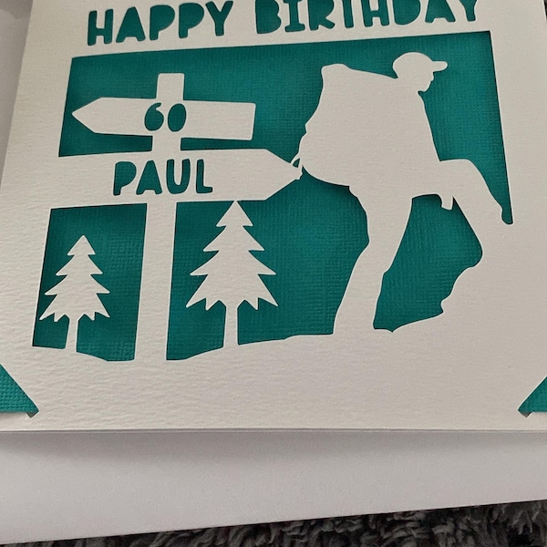 Hiking Happy Birthday Personalised Papercut Card, Happy Birthday Card ...