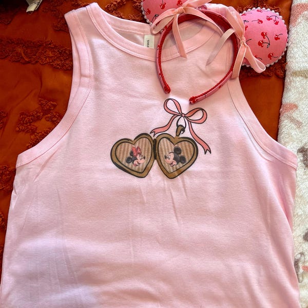Disney Coquette Baby Tee, Cherry Mickey Bow Crop, Minnie Girlie Y2k Tee ...