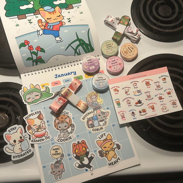 Kawaii Cat Workout Planner Stickers, Workout Reminders, Cute Planner ...