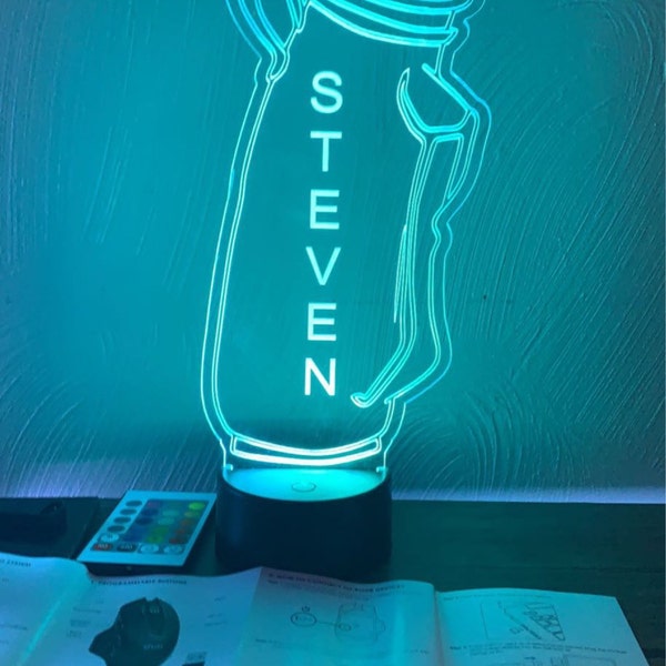 Golf Bag & Clubs Night Light up Table Lamp Golf Club Desk Sports LED ...