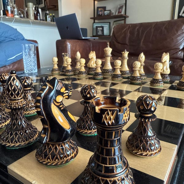 Camel Bone Chess Set Pieces Handmade Hand Carved Slim Floral Unique ...