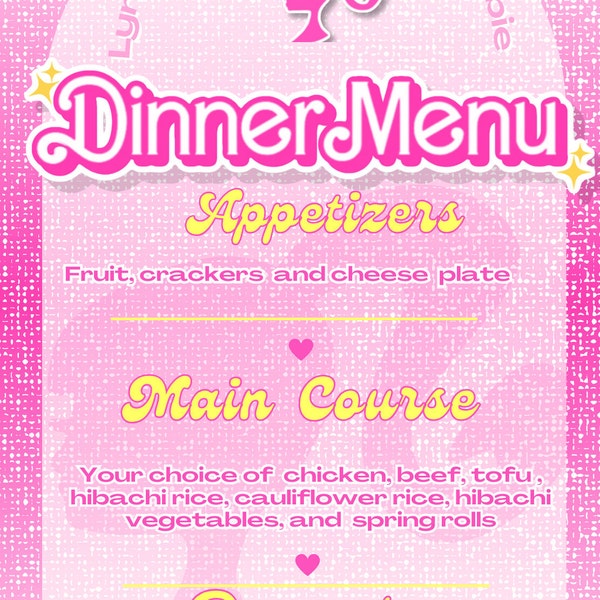 Pink Doll Inspired Menu || Birthday Dinner Party|| Dinner Party Menu ...