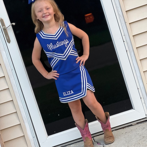 Blue & White Cheer Uniform, Customized Cheerleading Uniform, Girls ...