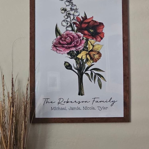 Birth Flower Family Bouquet, Birth Month Flower Art Custom, Hand Drawn ...