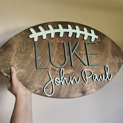 Football Name Sign 18-36 Diameter Round Sign Child Baby Name Football ...