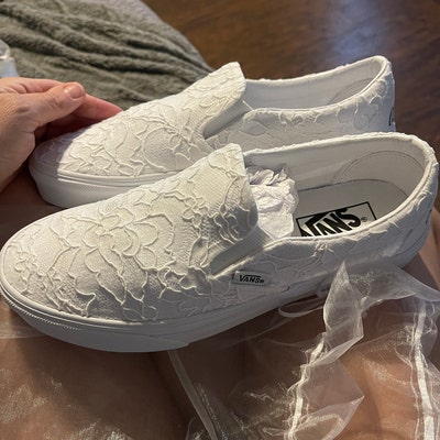 Slip on White Lace Wedding Vans / Lace Vans Slip on Sneakers / Wedding ...