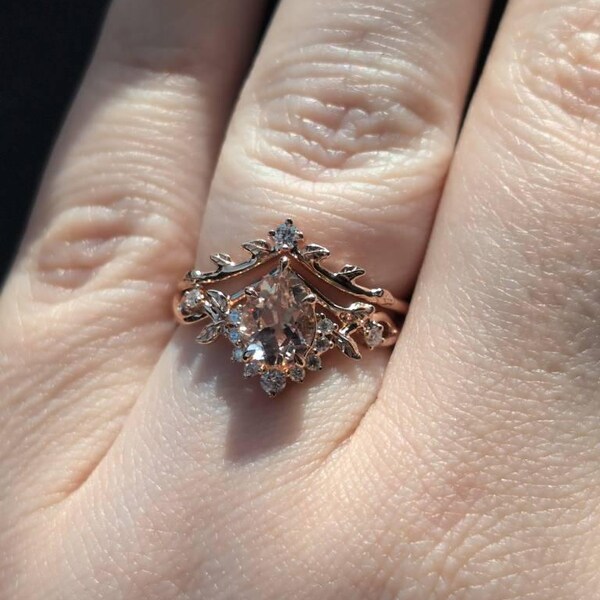 Vintage Pear Cut Gray Moissanite Bridal Set 14K Rose Gold Grey ...
