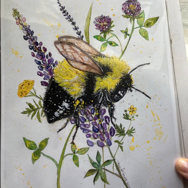 Bumble Bee Art Print, Bee Art, Bumble Bee Watercolor, Floral Art ...