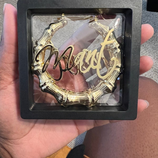 Bamboo Earrings Name, Custom Name Earrings, Bamboo Hoop, Monogram ...