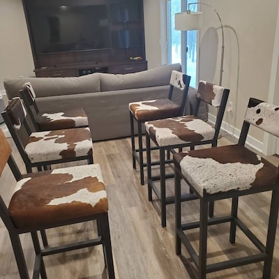 Cowhide Bar Stool Cowhide Counter Stool With Backs FPBK - Etsy