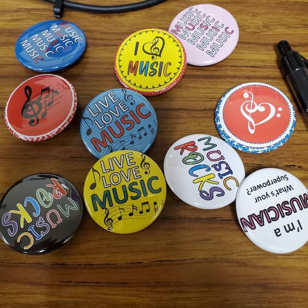 Music Themed 10 TEN Pack 1.5 Inch PINS to Wear - Etsy