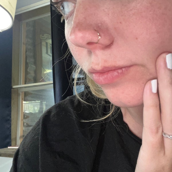 Gold Nose Hoop, Gold Nose Ring, Tiny Nose Hoop, Tiny Nose Ring, CZ Nose ...