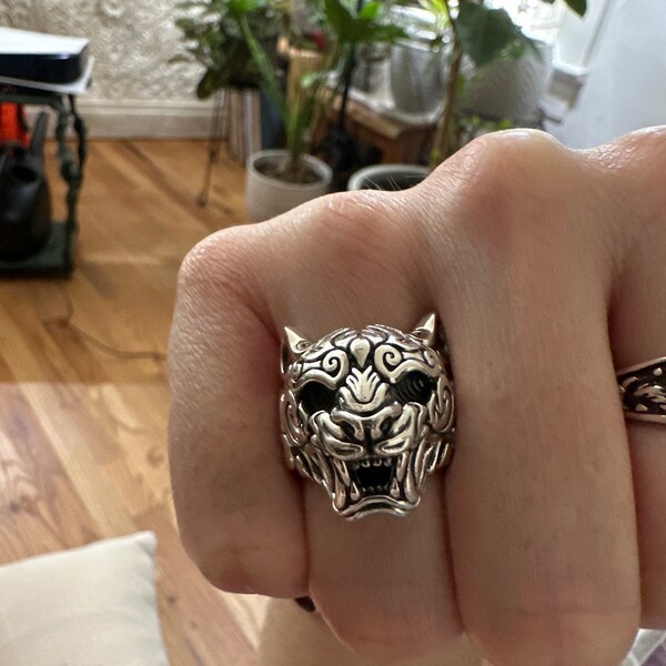 Japanese Oni Mask Ring | Silver Oni Panther Ring | Hannya Demon Ghost ...