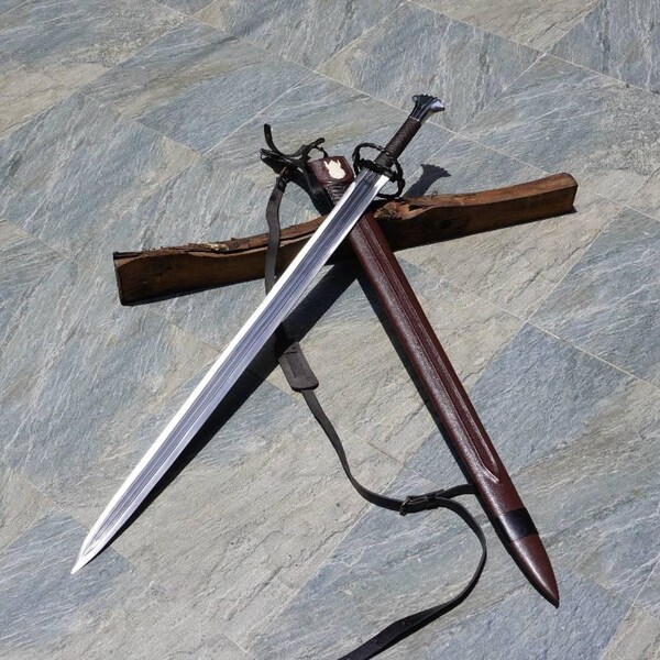 28" Hand-forged Engraved Machete With Carbon Sheath, Hunting Machete ...