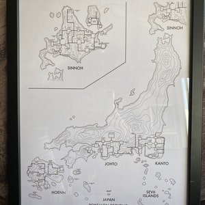 Pokemon Regions Map Poster Johto Kanto Sinnoh Hoenn Based on Japan in ...