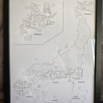 Pokemon Regions Map Poster Johto Kanto Sinnoh Hoenn Based on Japan in ...