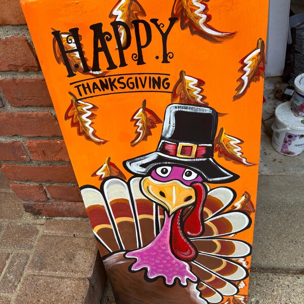 Happy Thanksgiving Sign, Fall Welcome Sign, Turkey Vertical Front Door ...
