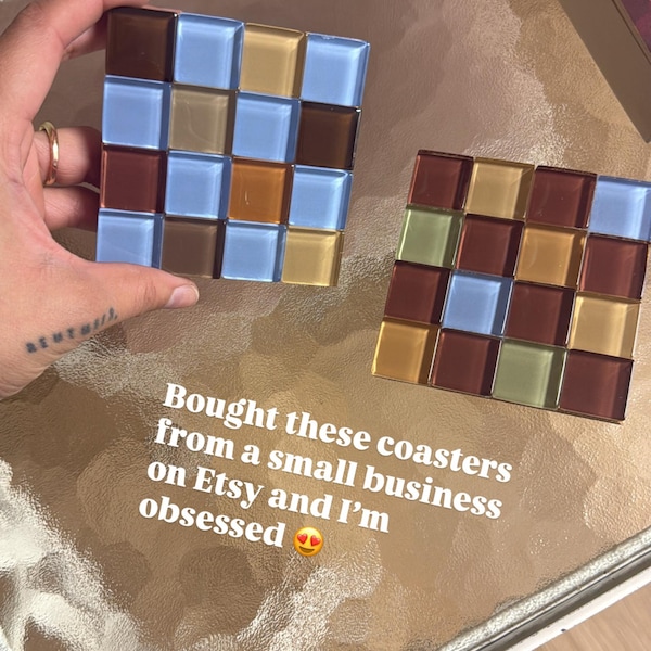 Handmade Glass Tile Coaster Set – Earth Tone Modern Neutral Home Decor ...