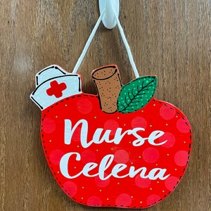 Personalized Apple NURSE SIGN Wall Art Door Hanger Plaque Wood Crafts ...