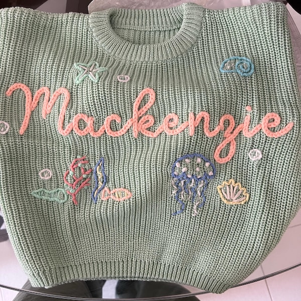 Custom Hand Knitted Mermaid Ocean Baby Name Sweater,cute Mermaid Baby ...