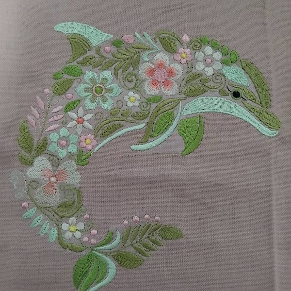 Floral Dolphin Embroidery Design, Ocean Animal Embroidery, Nautical ...