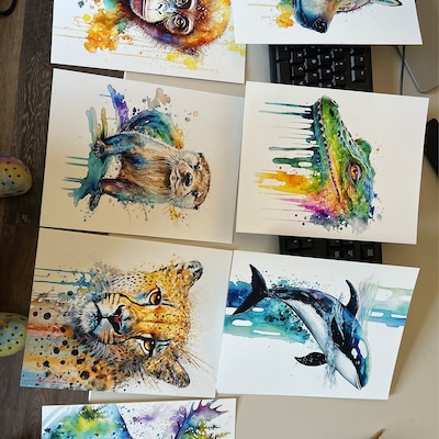 Set of 6 Safari Animals Watercolor PRINTABLE ART Giraffe Print Animal ...
