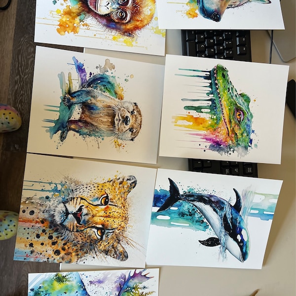 Set of 6 Safari Animals Watercolor PRINTABLE ART Giraffe Print Animal ...