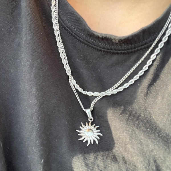 Necklace Set for Men- 18k Gold Sun Pendant Necklace for Man Chain Man ...