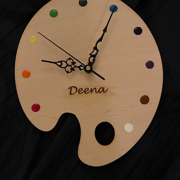 CUSTOM Art Clock- Art Palette Painting Clock Engraved With Name or ...