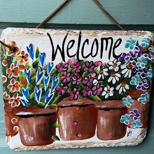 Painted Slate Welcome Sign, Basket of Daisies Slate Welcome Sign, Door ...