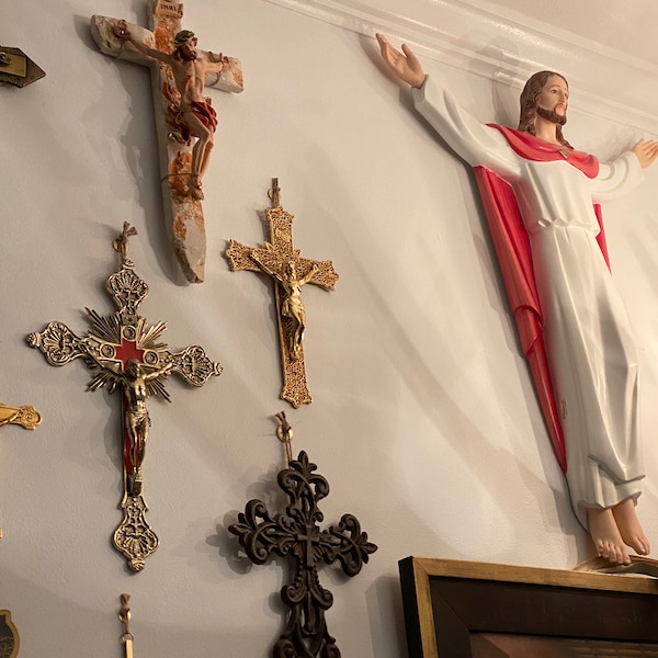 Large Catholic Wall Cross With Crucifix, 13" Inch, Medjugorje Stone ...