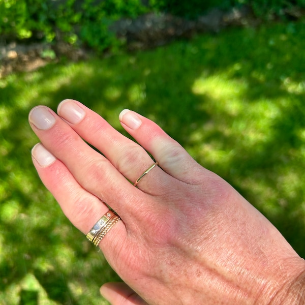 14k Gold Dainty Minimal Bamboo Ring / Gold Layering Ring / Stackable ...