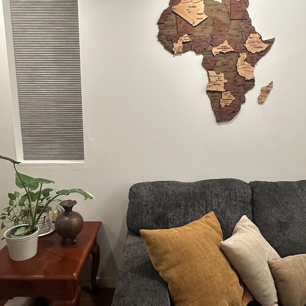 Wooden Africa Map Wall Art African Home Office Decor Housewarming Gift ...