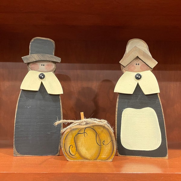 Wood Pilgrim Set/tabletop/ 3 Piece Set/8" Tall/ Made PER Order NOT ...