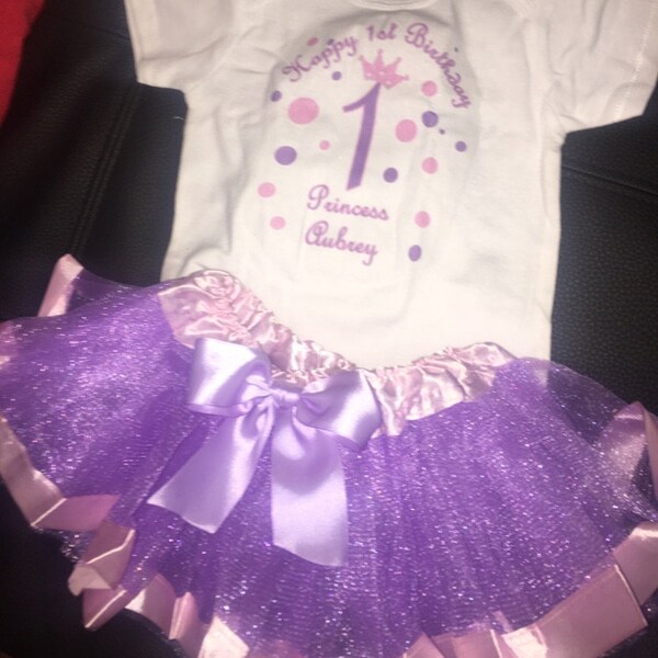 Princess Crown Light Pink Purple Lavender Polka Dots 1st First Girl ...